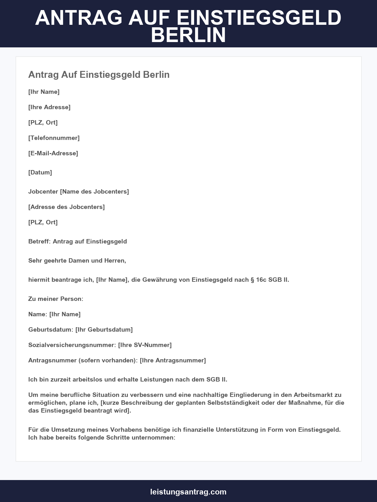 Antrag Auf Einstiegsgeld Berlin